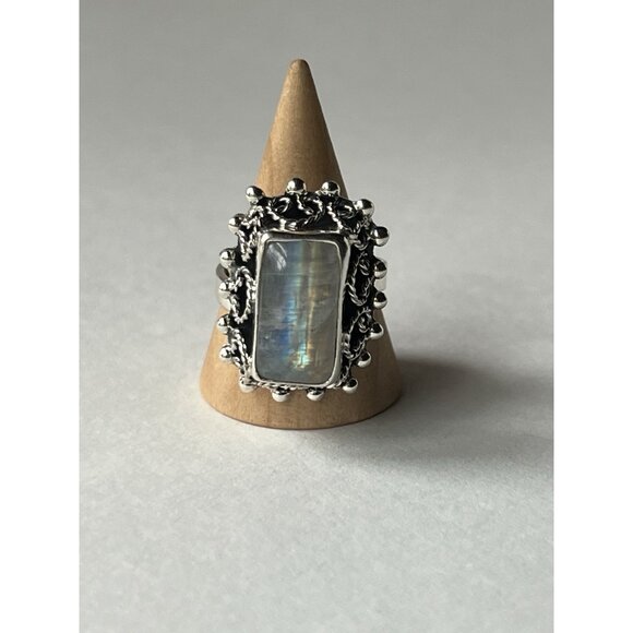 Artisan | Jewelry | Moonstone Ring 925 Sterling Silver Rectangular Artisan Design Adjustable ...